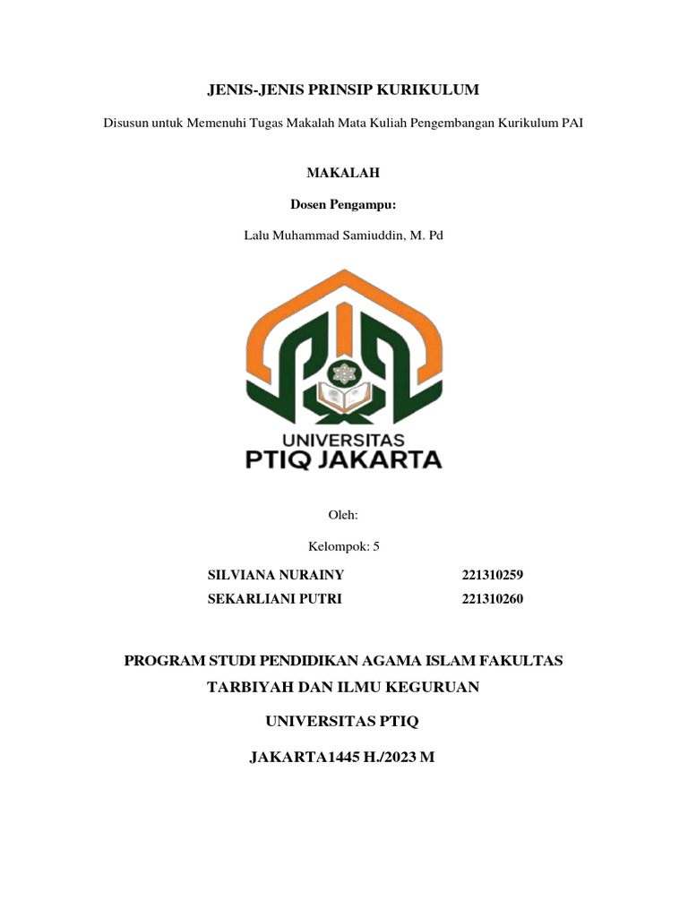 Makalah Kel. 5 Pengembangan Kurikulum Pai (Jenis Prinsip) | PDF