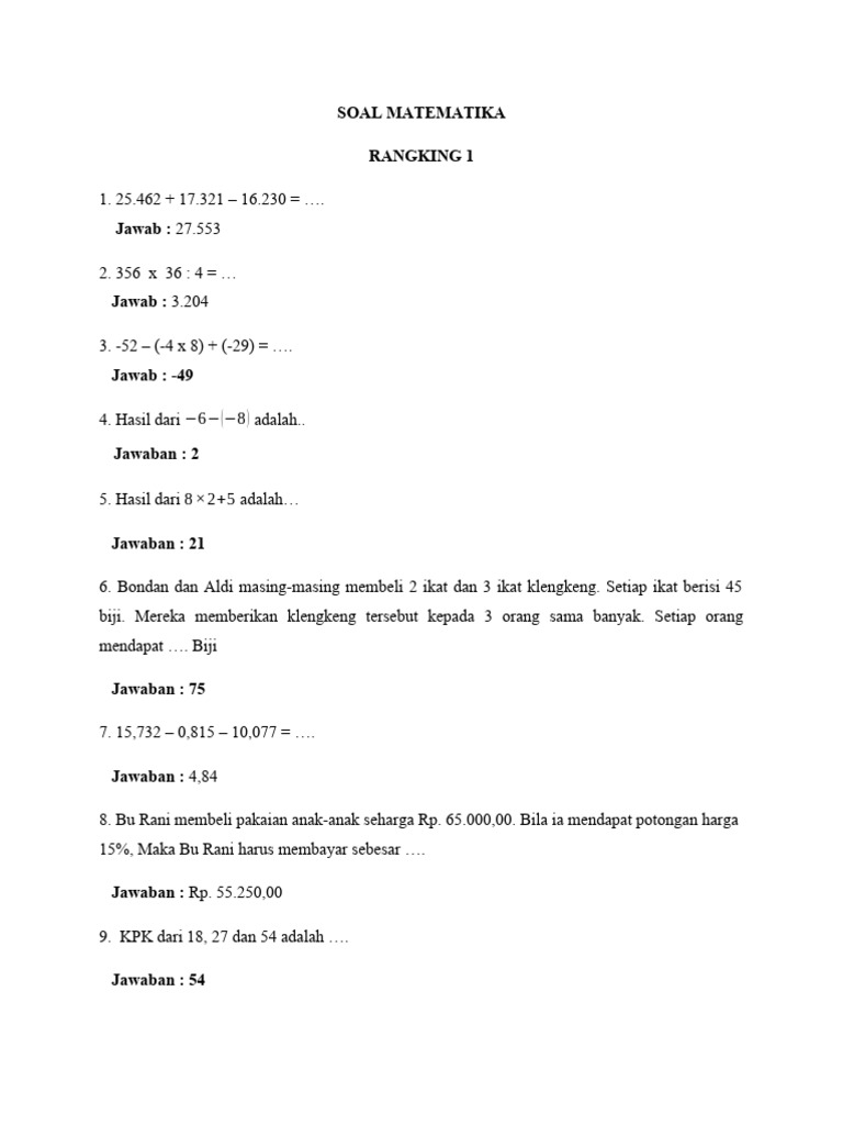 Soal Rangking 1 Matematika | PDF
