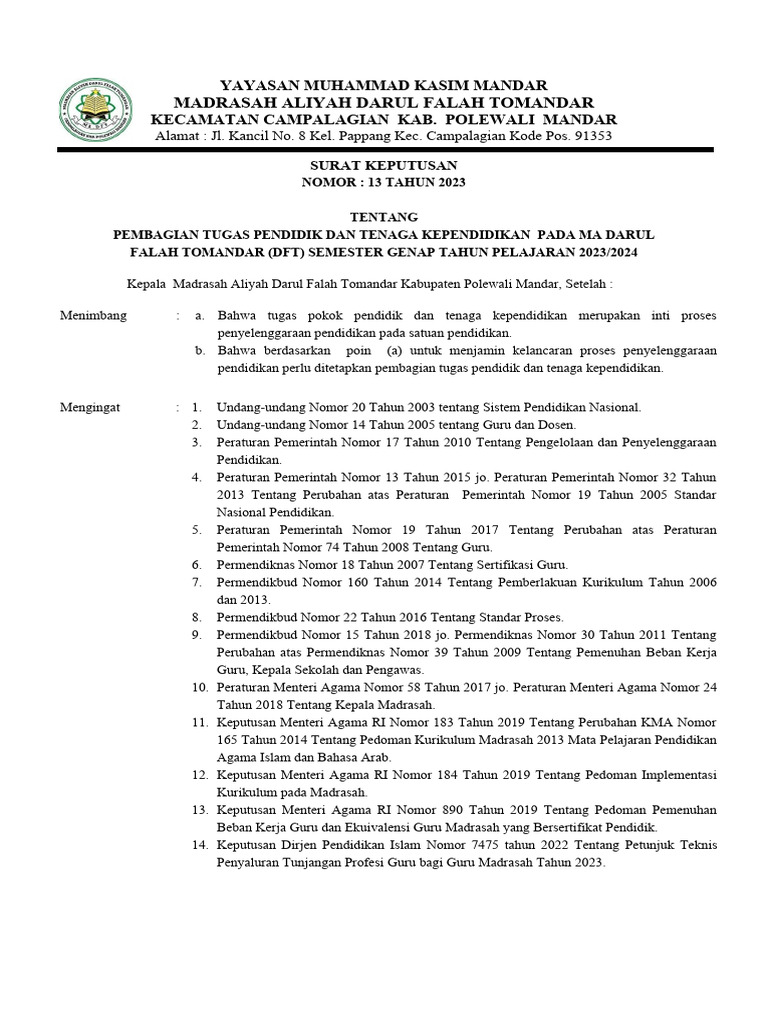 Pembagian Tugas Ma DFT 2023-2024 Ganjil | PDF