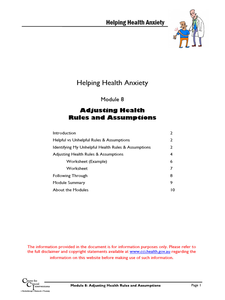 Helping Health Anxiety - 08 -Adjusting Health Rules and Assumptions | PDF