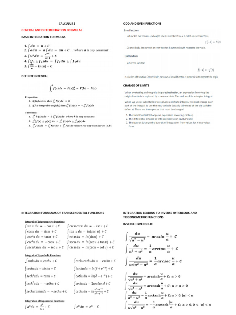 Calculus 2 Formula | PDF