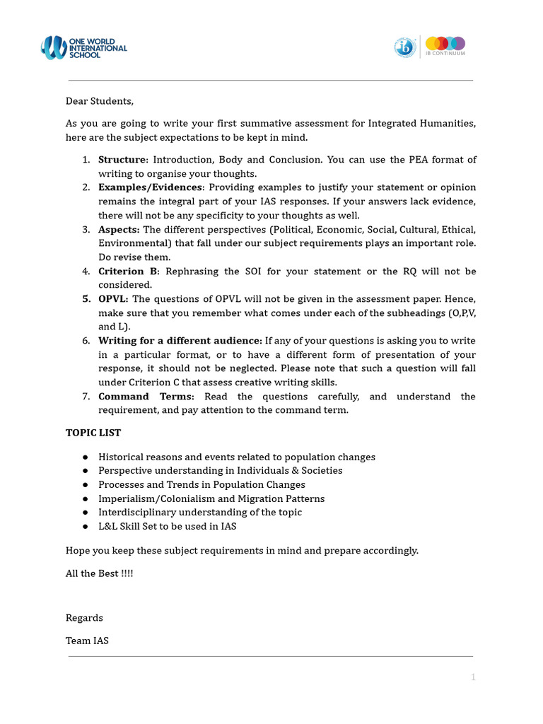 M3_SA_IAS SUBJECT EXPECTATIONS and TOPIC LIST | PDF