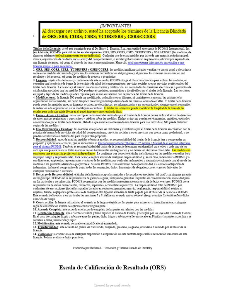Uso de Escalas ORS y SRS en Terapia | PDF | Daños y perjuicios ...