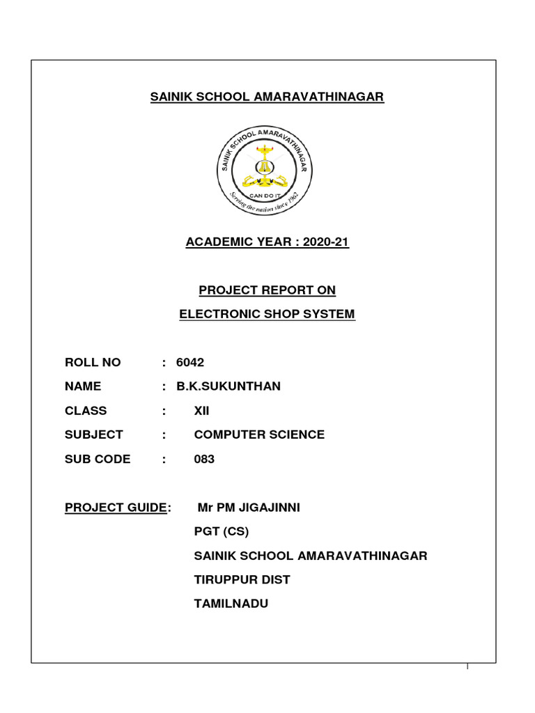 Project 1 - Class 11 - ELECTRONIC SHOP SYSTEM | PDF