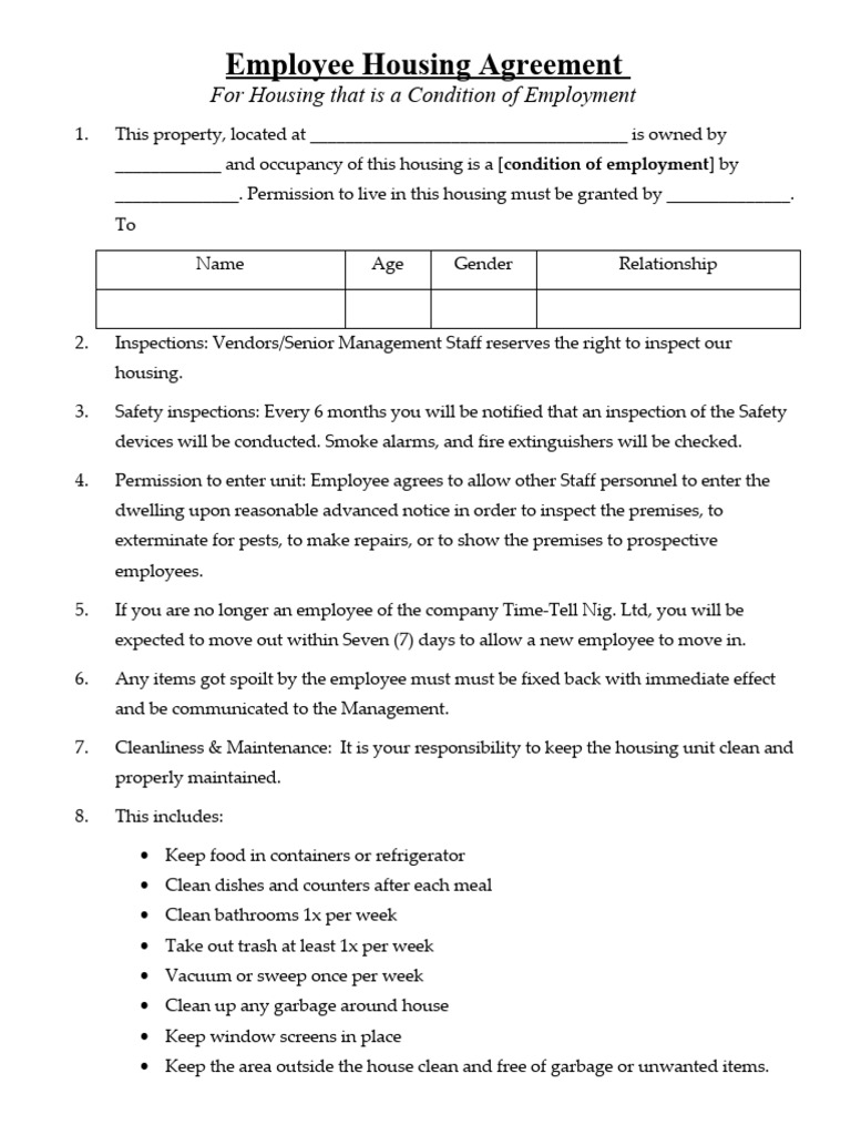 Employee Housing Guidelines | PDF | Home & Garden