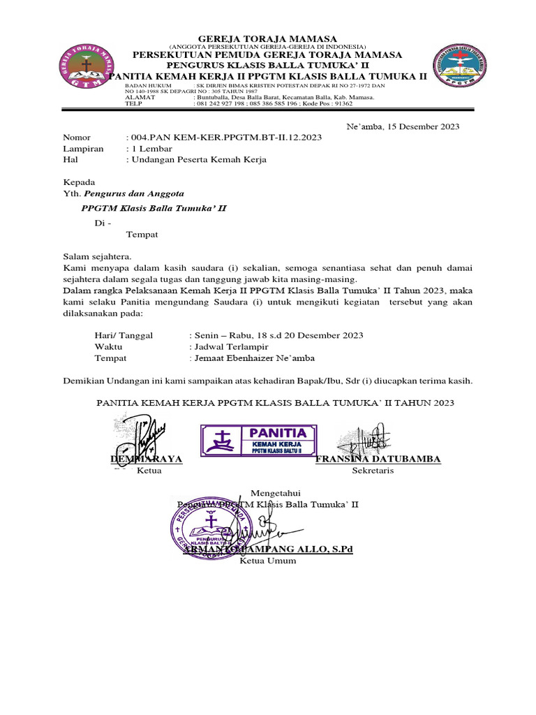 Undangan PPGTM Klasis | PDF