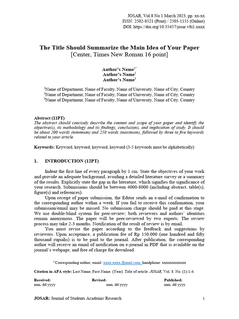 JOSAR Template 2023 | PDF | Academic Journal | Apa Style
