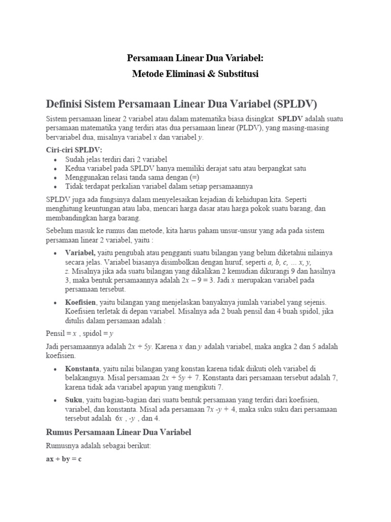 Persamaan Linear Dua Variabel | PDF | Metode & Bahan Ajar