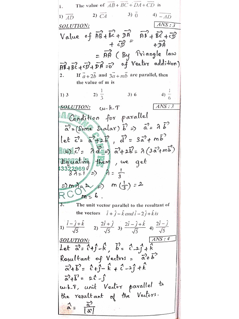 XII CBSE Vecto algebra Solution | PDF