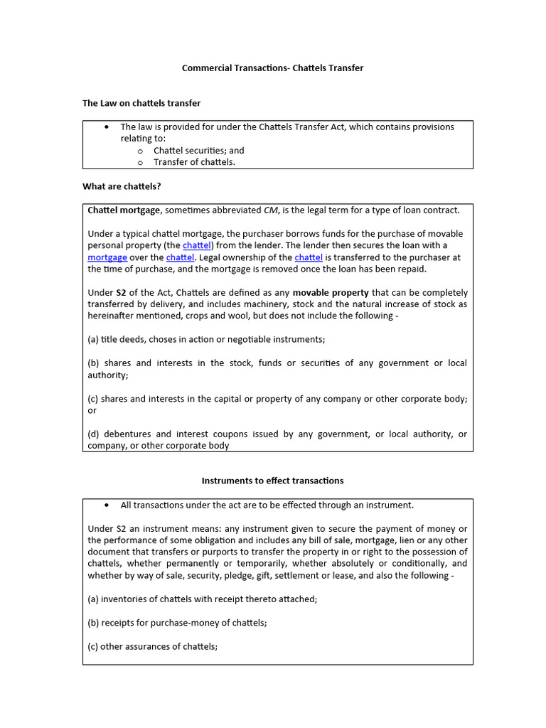 Chattels Transfer Law Overview | PDF | Security Interest | Mortgage Law