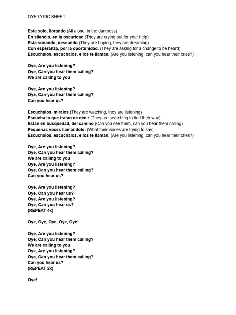Oye Lyric Sheets | PDF