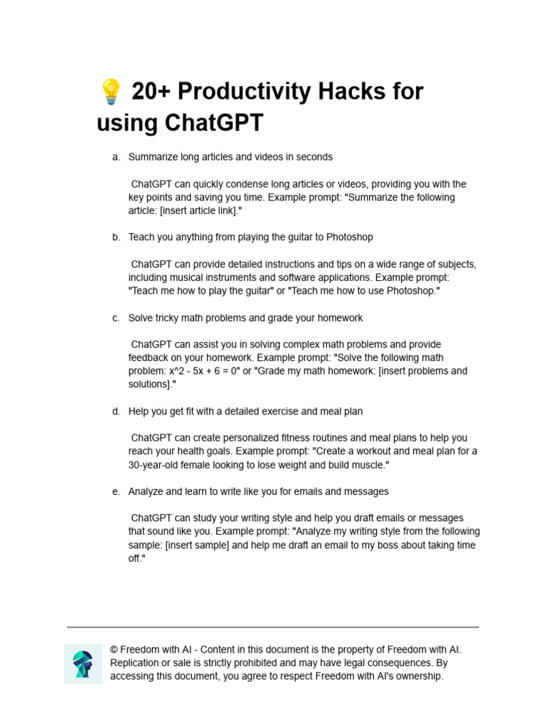 20+ Productivity Hacks For Using ChatGPT | PDF