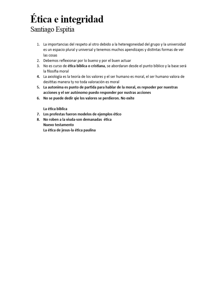 Etica e Integridad Santiago Espitia | PDF