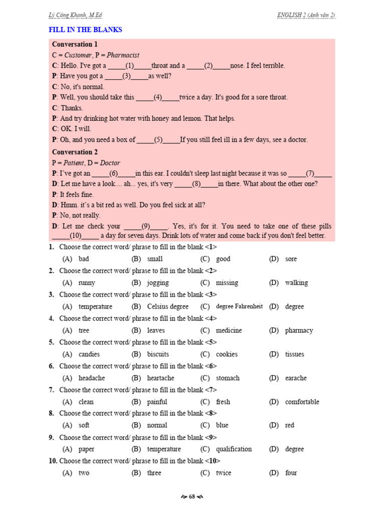 2022. Anh văn 2 (LIFE A2-B1) - Ôn tập 2 - Điền khuyết Đọc hiểu | PDF