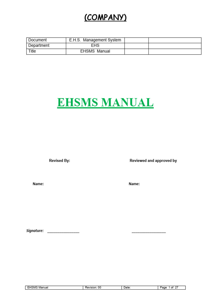 EHSMS MANUAL - (Company) | PDF | Risk | Regulatory Compliance