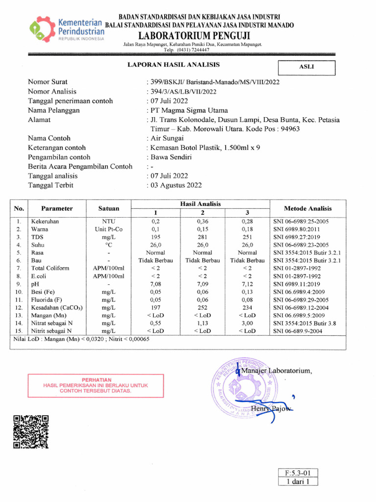LHA - Air Sungai PT Magma Sigma Utama - 20220804 - 0001 | PDF