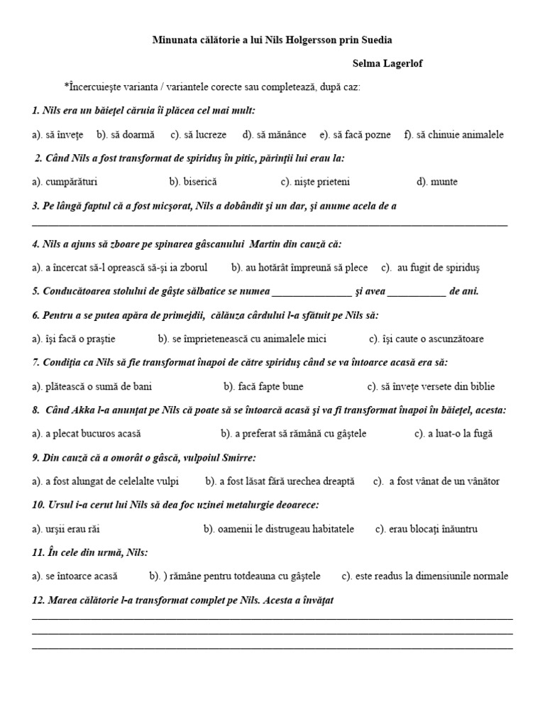 Minunata Calatorie A Lui Nils Holgersson Prin Suedia | PDF
