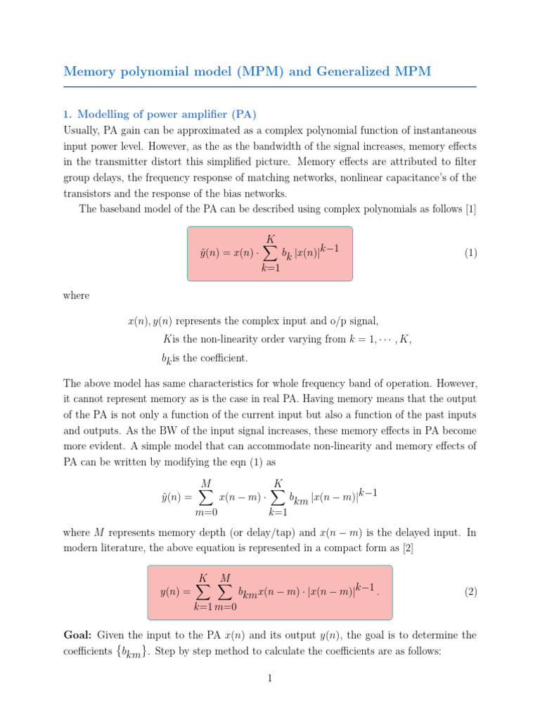PA Behaviouralmodeling Memorypolynomial | PDF
