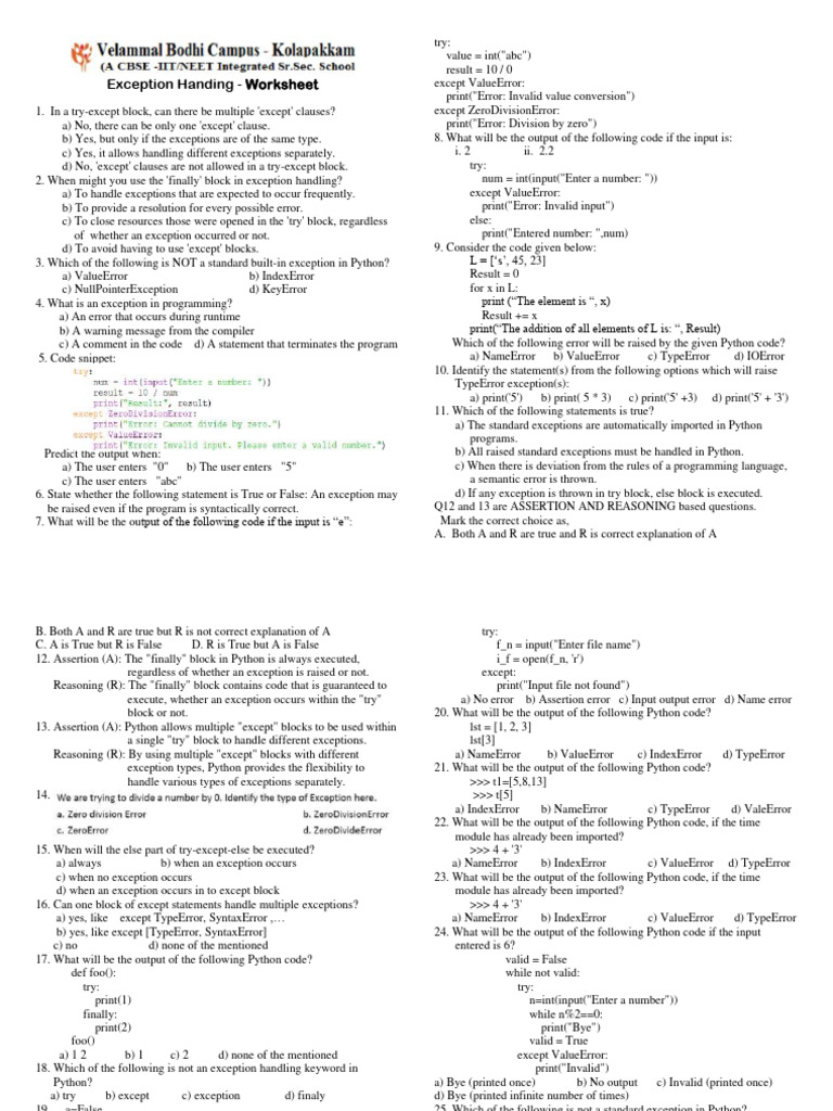 Exception Handing -worksheet | PDF Exception Handing -worksheet | PDF