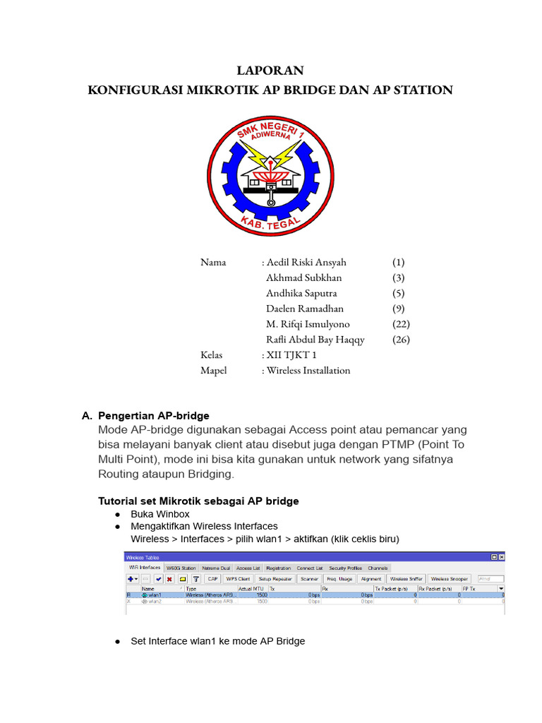 Konfigurasi Mikrotik AP Bridge dan Station | PDF