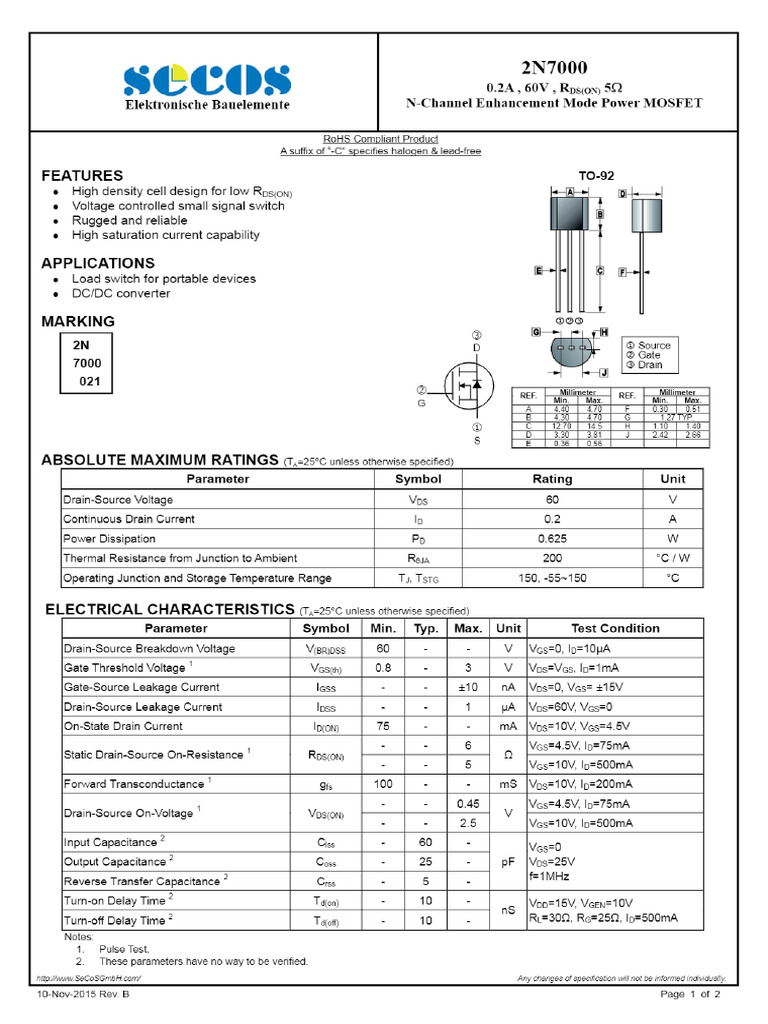 2N7000 Datasheet | PDF