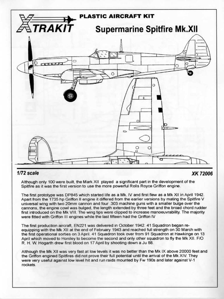 Xtrakit No. XK72006 1-72 Supermarine Spitfire MK - XII - Instructions | PDF