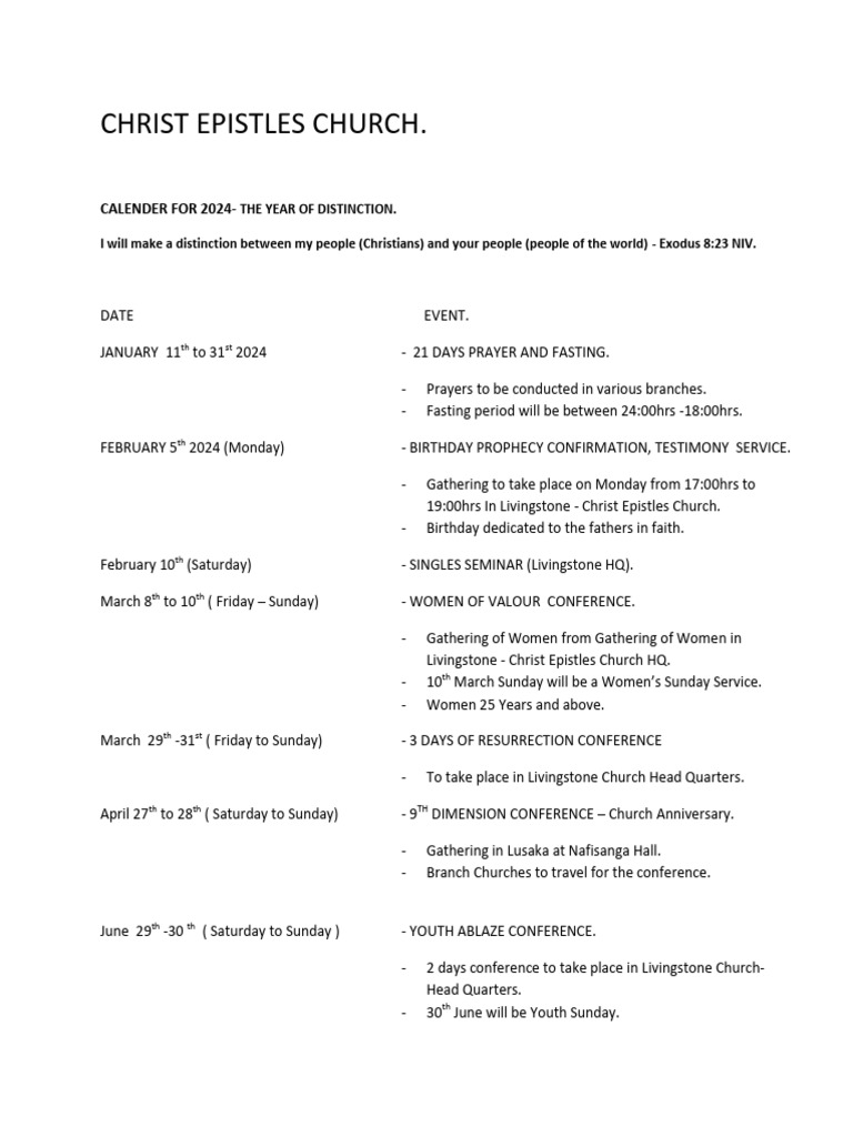 Ultimate Church Calender - 2024 | PDF