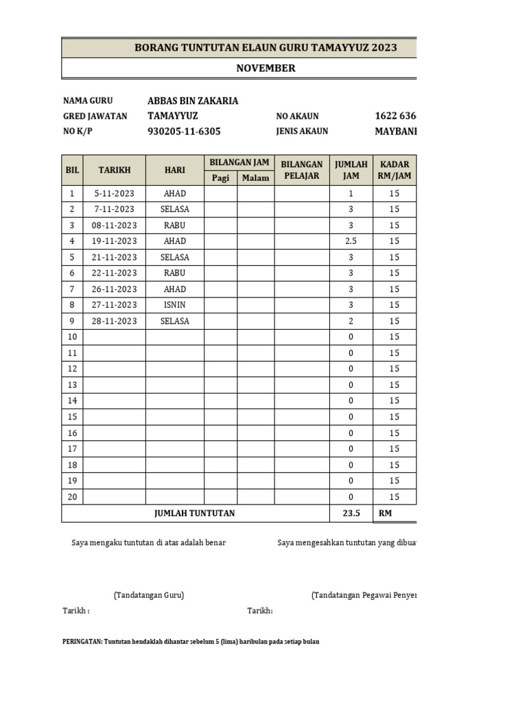 Elaun November Guru Tamayyuz 2023 | PDF