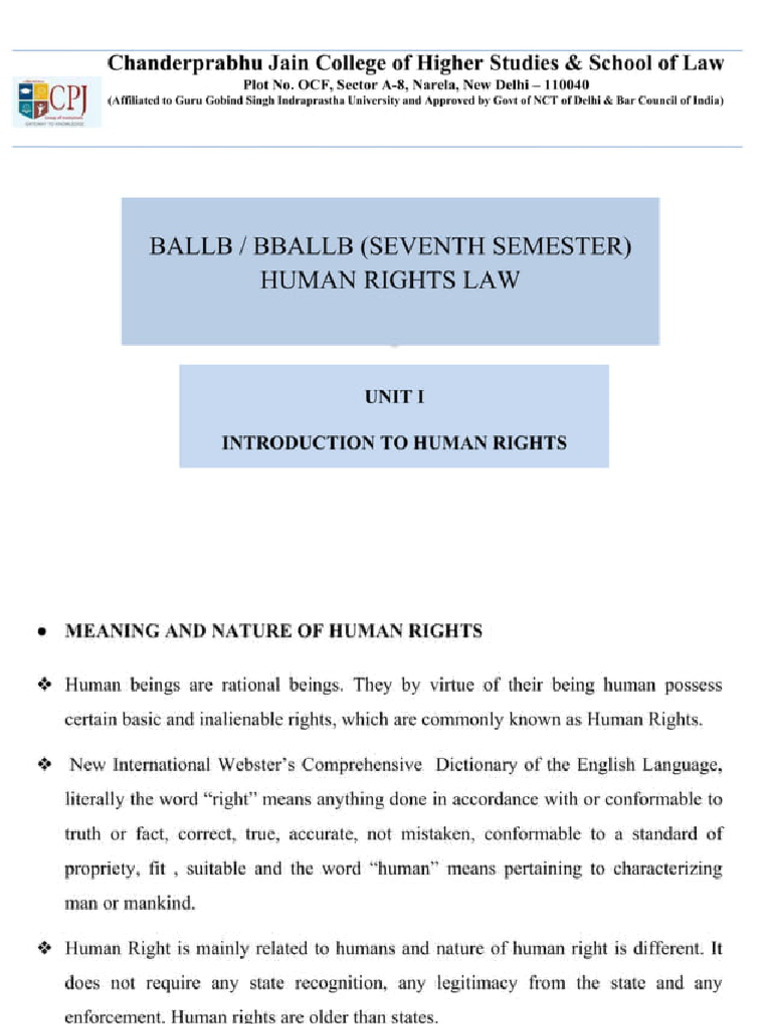Human Rights CPJ Unit 1 To 3 | PDF