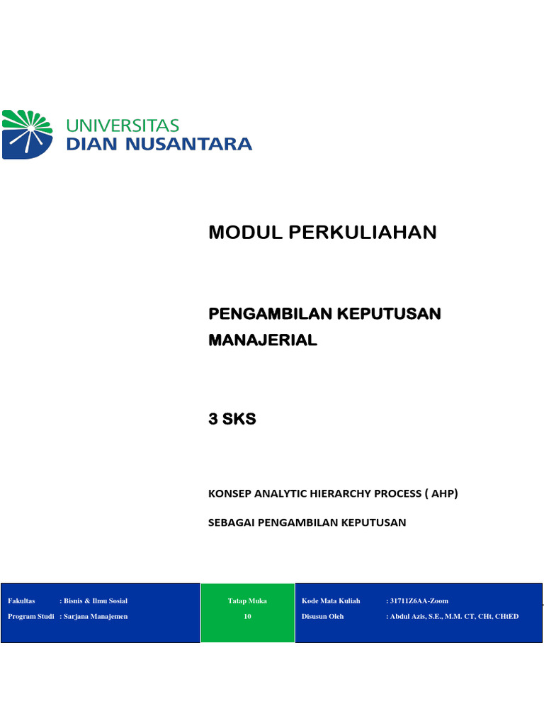 Materi Pertemuan 10 - Konsep AHP Sebagai Pengambilan Keputusan | PDF Materi Pertemuan 10 - Konsep AHP Sebagai Pengambilan Keputusan | PDF