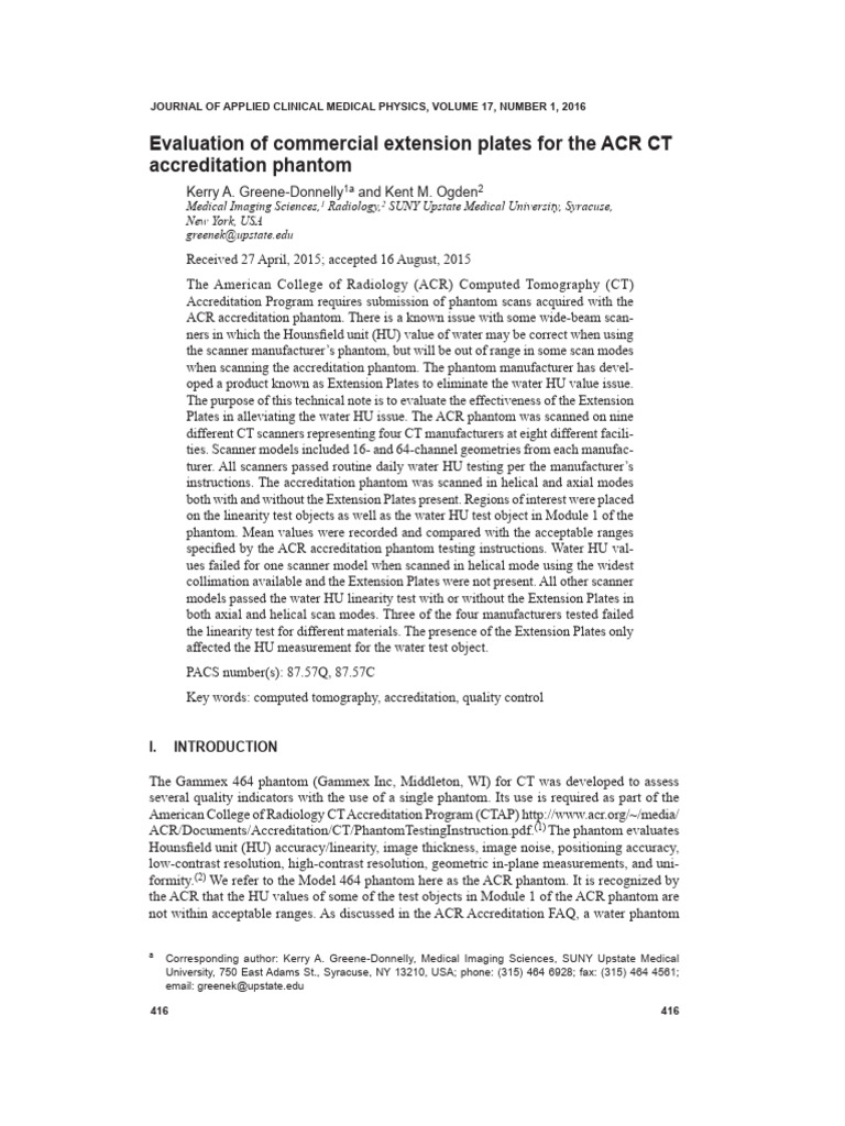 J Applied Clin Med Phys - 2016 - Greene Donnelly - Evaluation of ...
