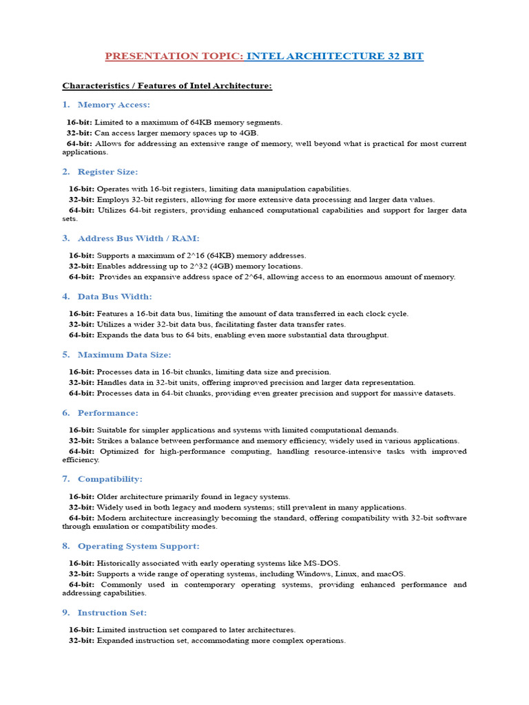 Presentation Intel Architecture 32 Bit | PDF