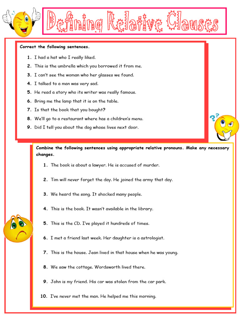 Defining Relative Clauses Grammar Drills 77040 | PDF | Mystery ...