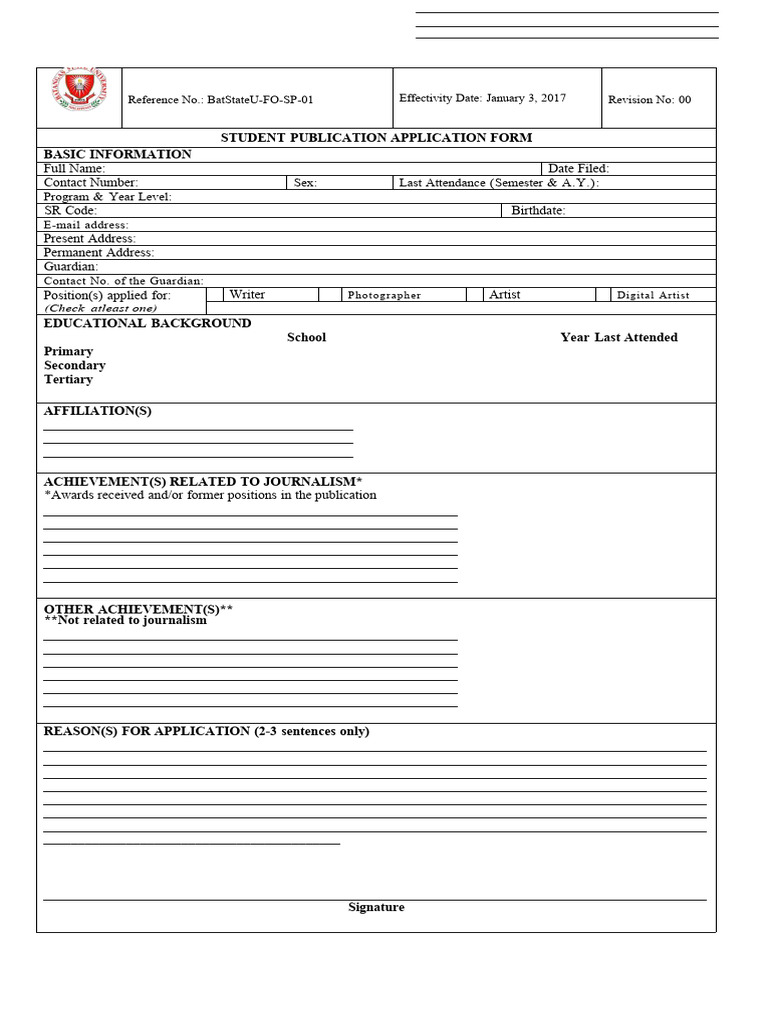 Student Publication Application Form | PDF