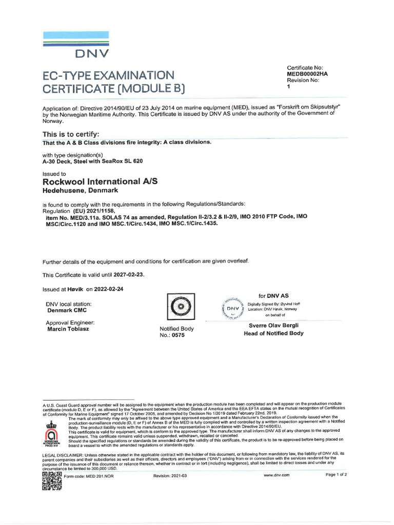 Rti Certificate Med Steel Deck A-30 Searox SL 620-25 25mm | PDF