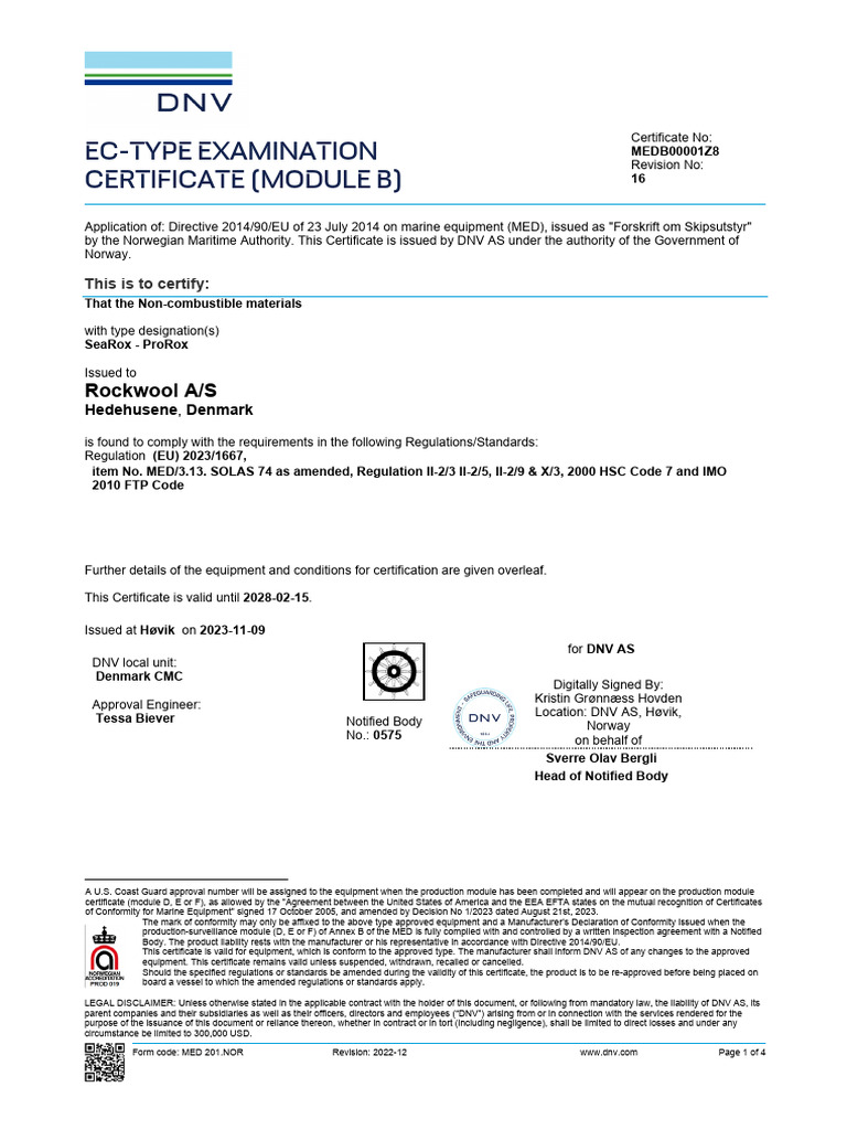 Non-Combustible Marine Materials Certificate | PDF