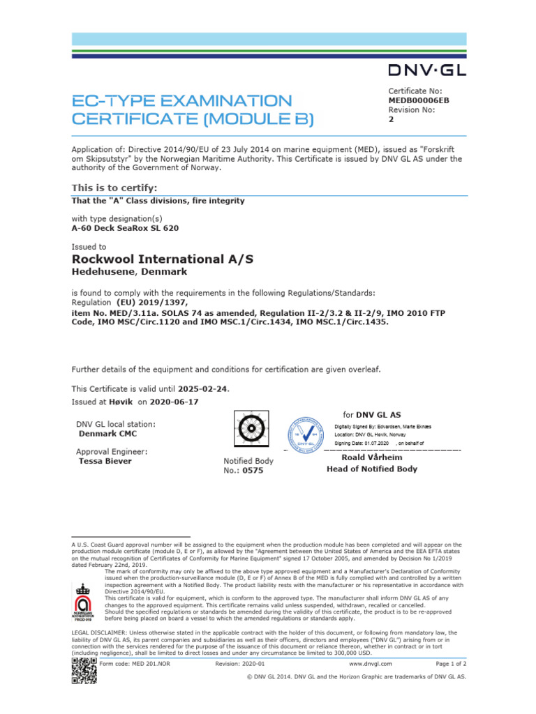 Rti Certificate Med Steel Deck A-60 Searox SL 620-40 25mm | PDF