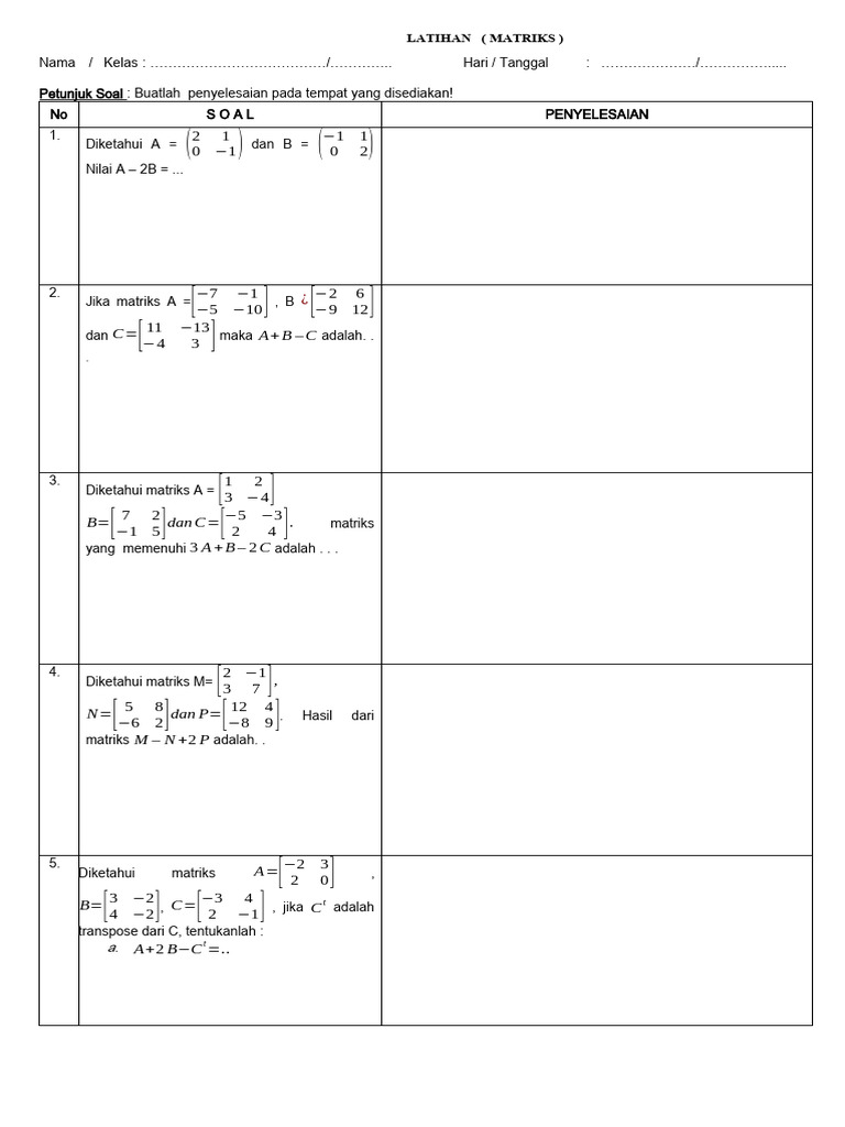 Latihan (Matriks) 2023 | PDF
