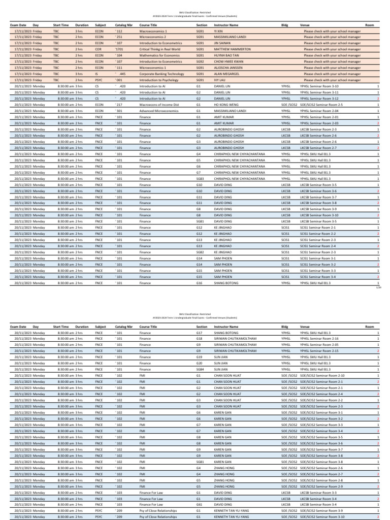 Term 1 2023-2024 Exam Venue | PDF