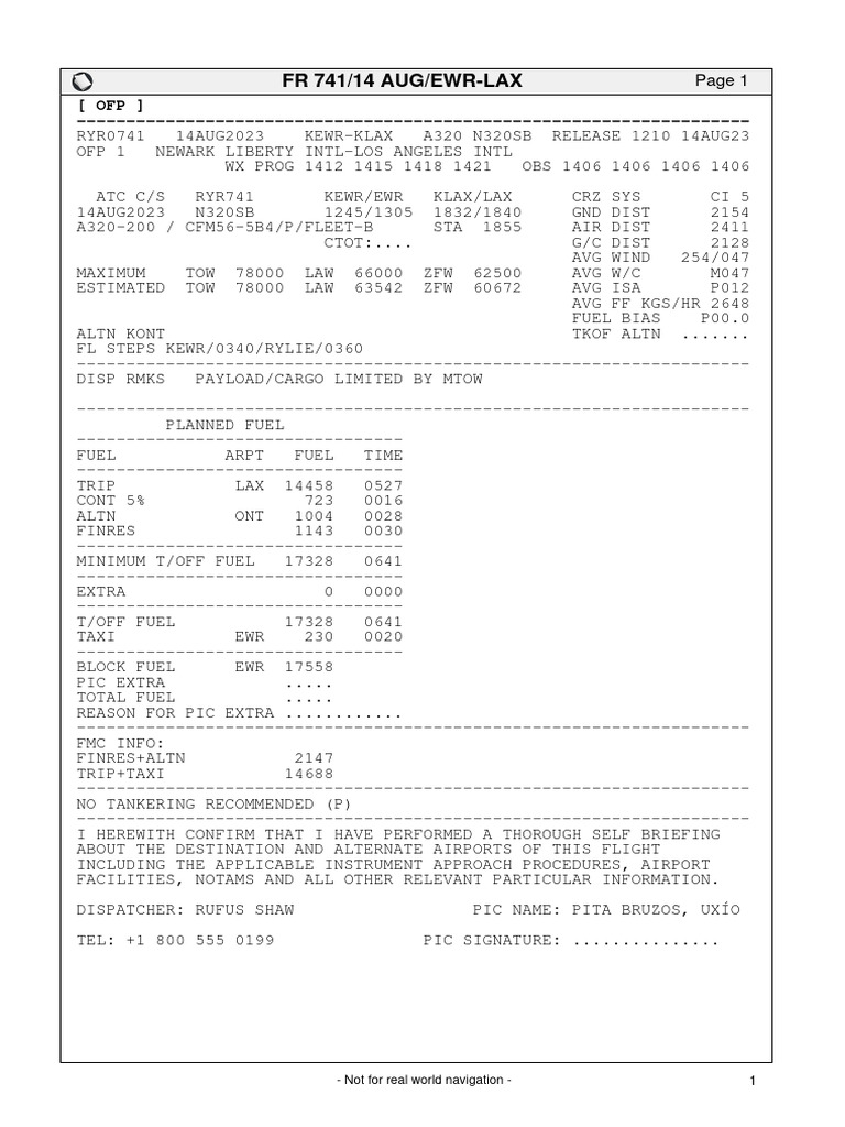 Flight Plan: EWR to LAX on 14 Aug | PDF | Los Angeles International ...