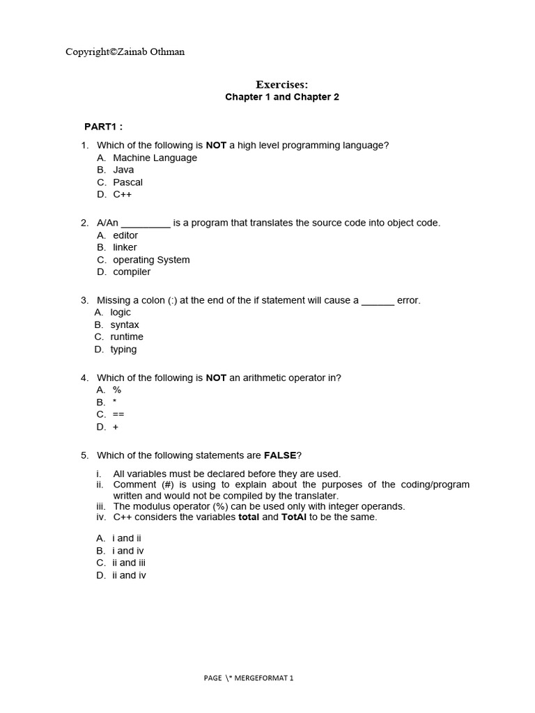 Contoh2 Soalan Chapter1 and 2 - 1 | PDF | Computer Program | Programming