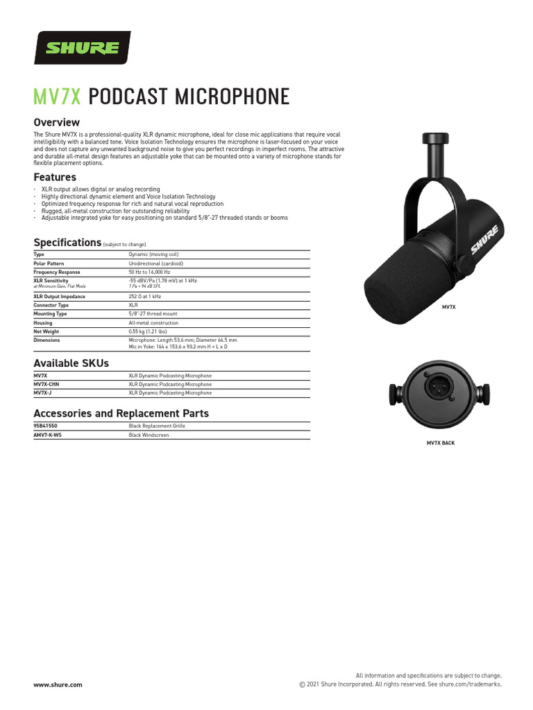 mv7x Spec Sheet | PDF
