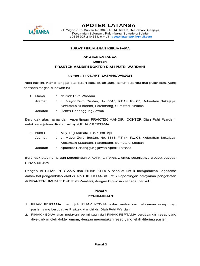 Surat MOU Apotek | PDF