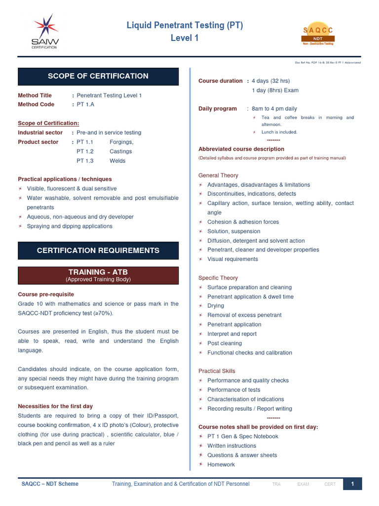 009 PT 1 Certification Scheme Detail | PDF