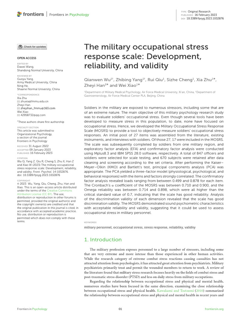 Military Occupational Stress Response Scale - 2023 | PDF | Career ...