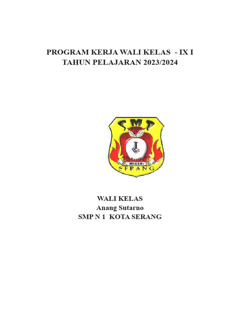 Program Kerja Wali Kelas IX I Tahun 2023-2024 | PDF