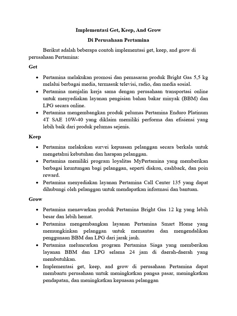 Strategi Get, Keep, Grow Pertamina | PDF