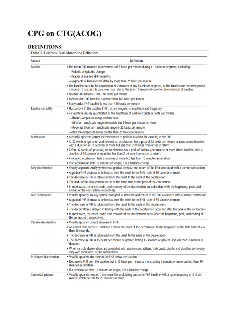 CPG On CTG | PDF | Childbirth | Motherhood