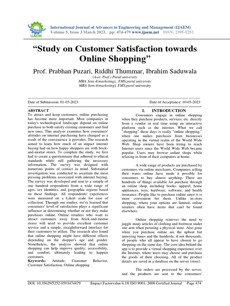 Study On Customer Satisfaction Towards Online Shopping | PDF