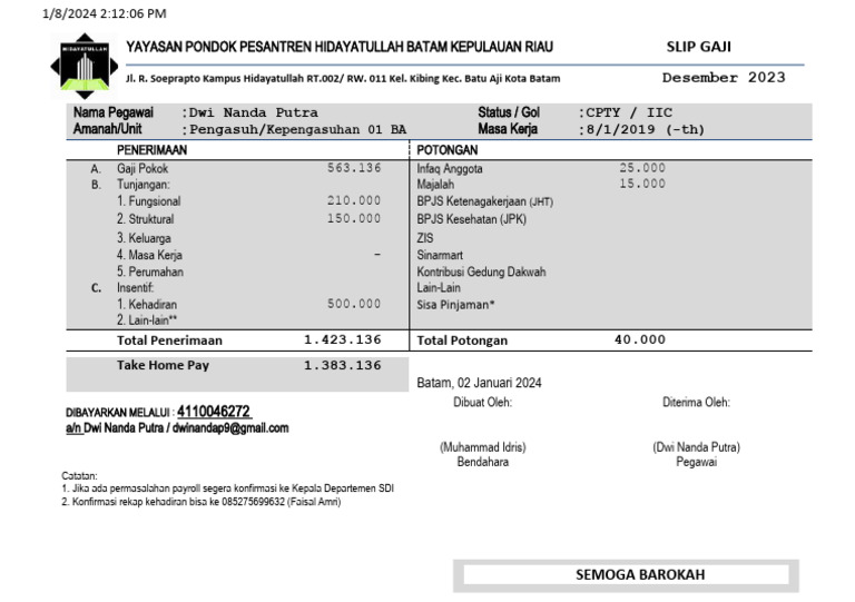 Slip Gaji Pegawai | PDF
